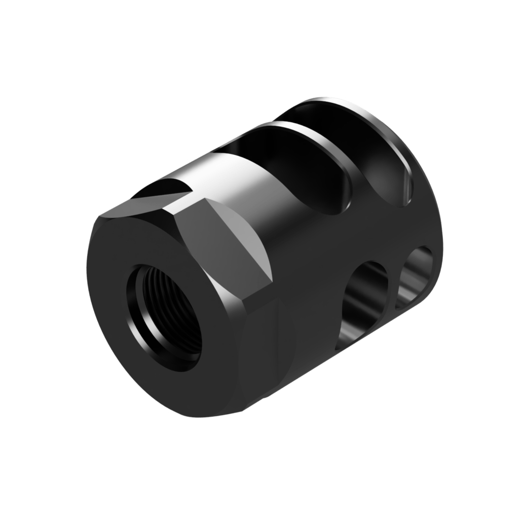 Compact muzzle brake for PCC 9x19 - 1/2x28 TPI or 1/2x36 TPI